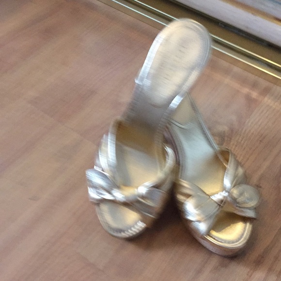 Coach | Shoes | Coach Karen Gold Open Tor Cork Heels | Poshmark